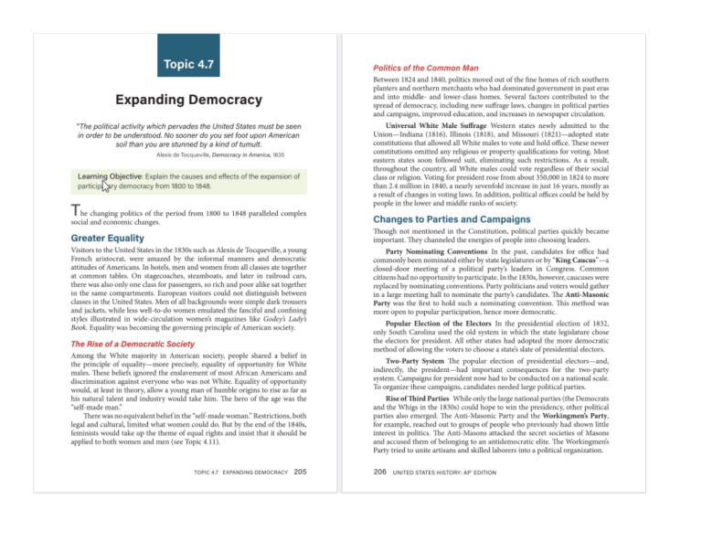 Expanding Democracy & Politics of the Common Man in US History (1824-1840)