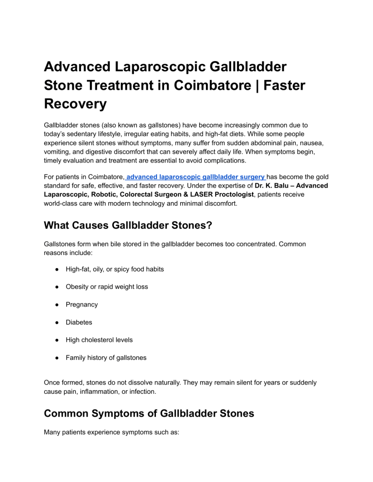 Laparoscopic Gallbladder Stone Treatment in Coimbatore