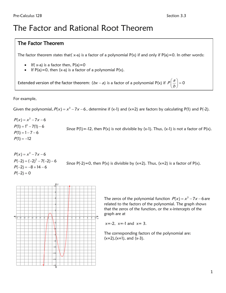 Factor & Rational Root Theorem: Pre-Calculus 12B Lesson