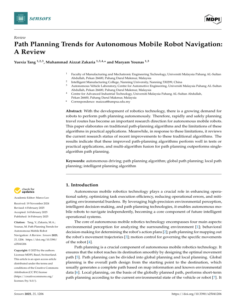 Autonomous Mobile Robot Path Planning: A Review