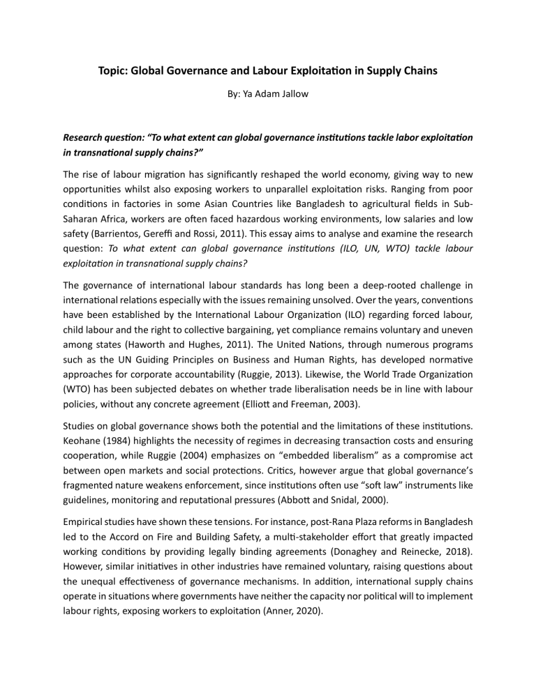 Global Governance & Labor Exploitation in Supply Chains
