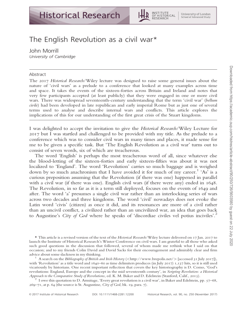 English Revolution: Civil War or Complex Conflict?