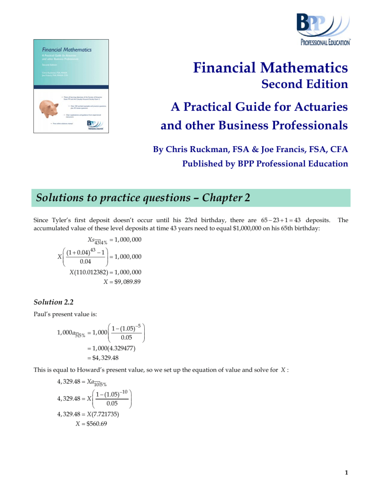 Financial Mathematics Solutions - Chapter 2 | Actuarial Guide