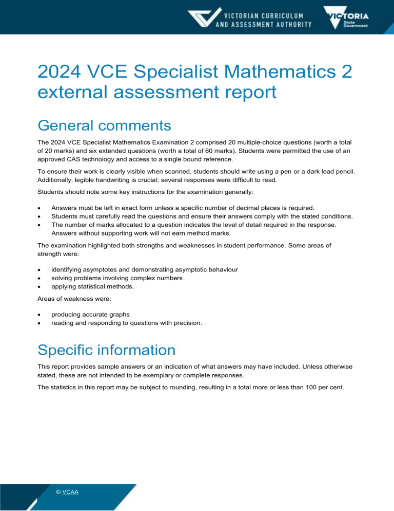 2024 VCE Specialist Mathematics 2 External Assessment Report