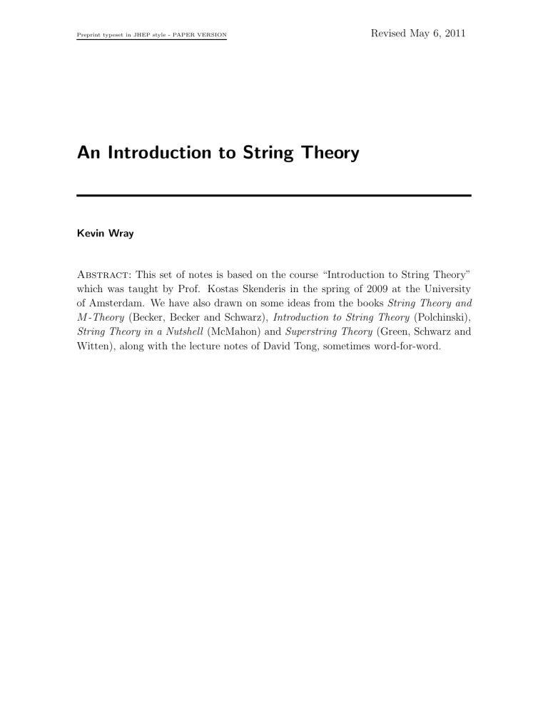An Introduction to String Theory: Lecture Notes by Kevin Wray