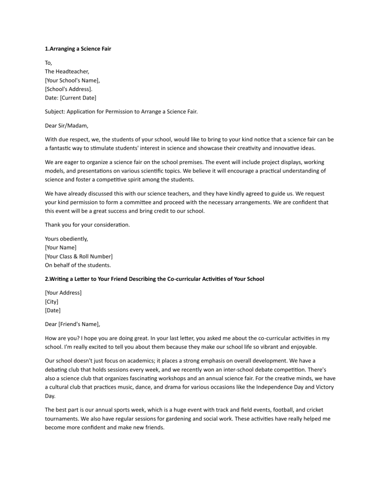 Letter & Essay Examples for Students