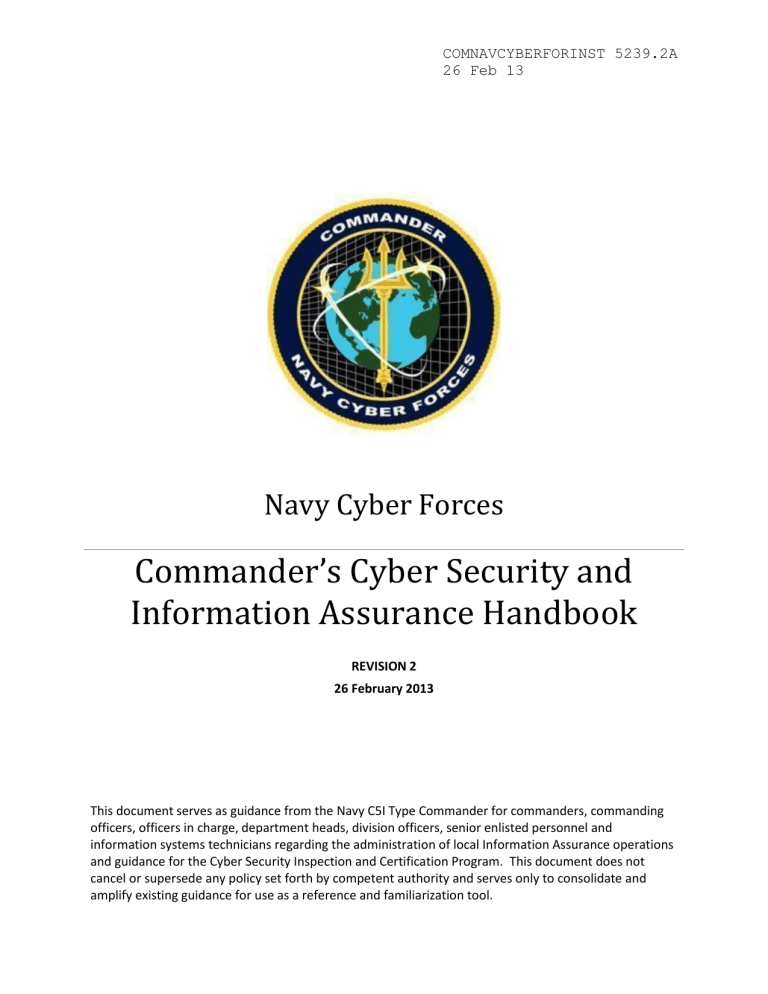 Navy Cyber Security Handbook: IA Guidance