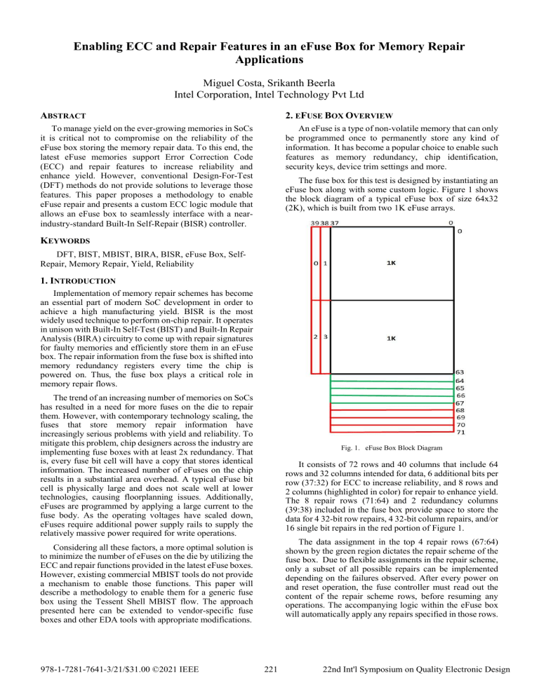 eFuse ECC and Repair Features for Memory Yield in SoCs