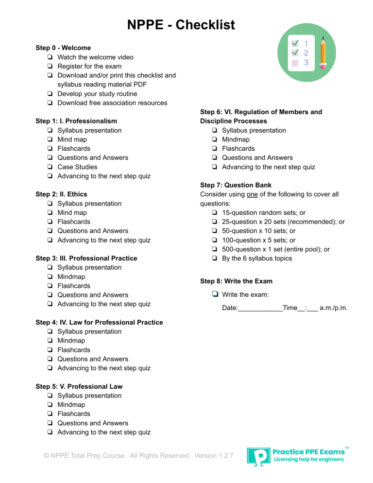 NPPE Exam Checklist: Professional Practice Exam Study Plan