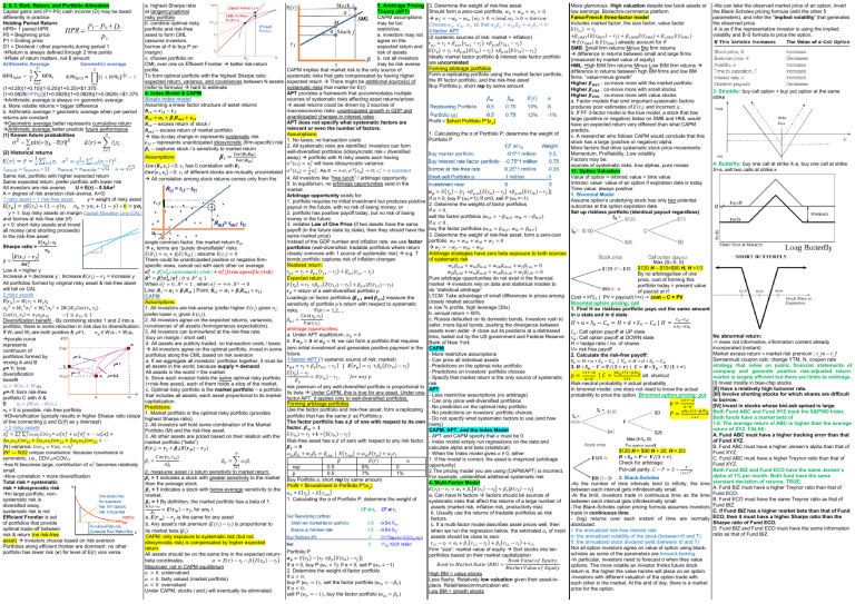 Finance Cheat Sheet: Risk, Return, Portfolio Allocation, CAPM