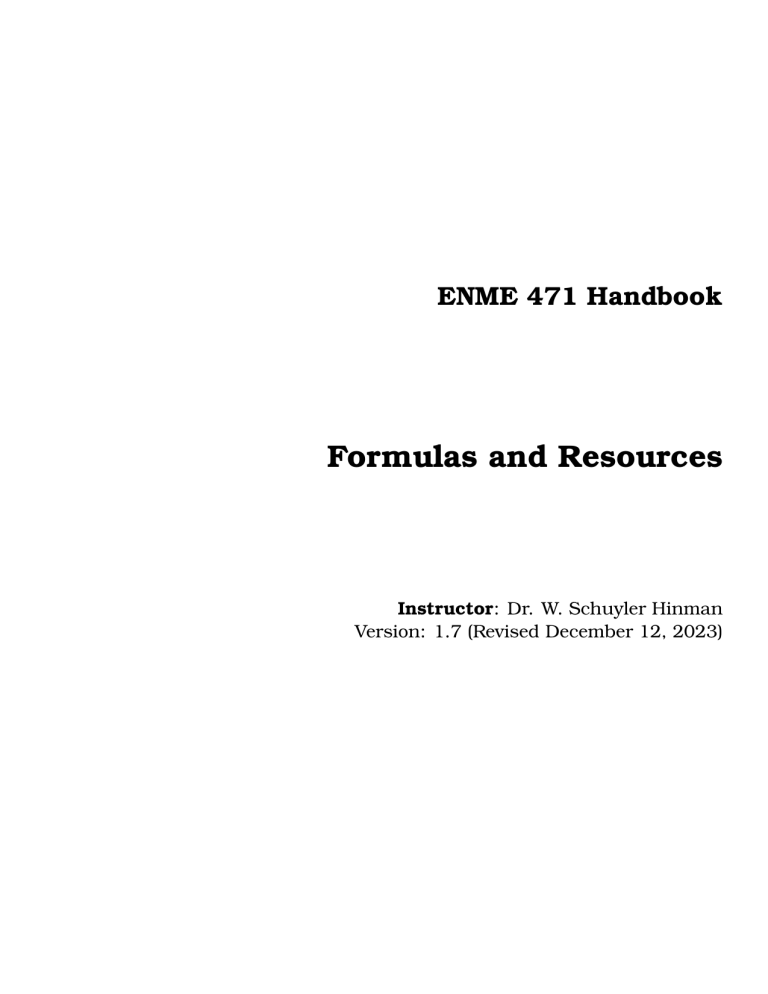 ENME 471 Heat Transfer Handbook: Formulas & Resources for Engineering