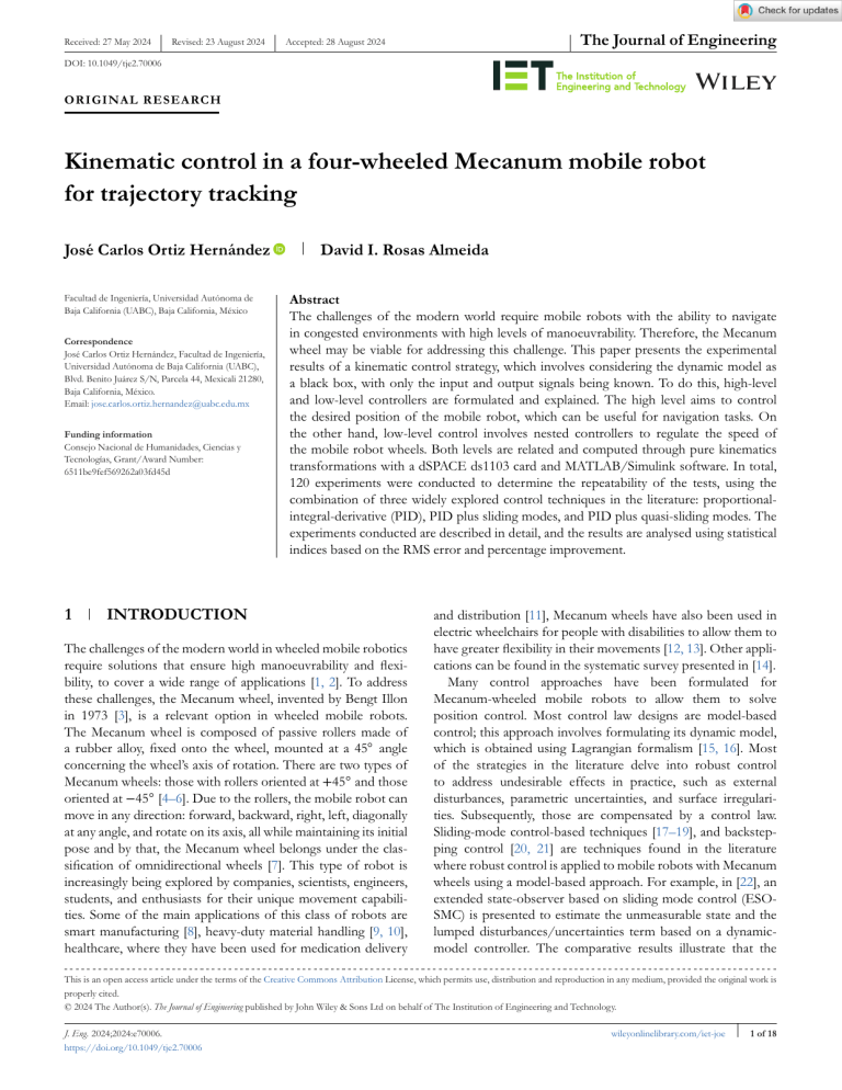 Mecanum Robot Kinematic Control: Trajectory Tracking & PID/Sliding Modes