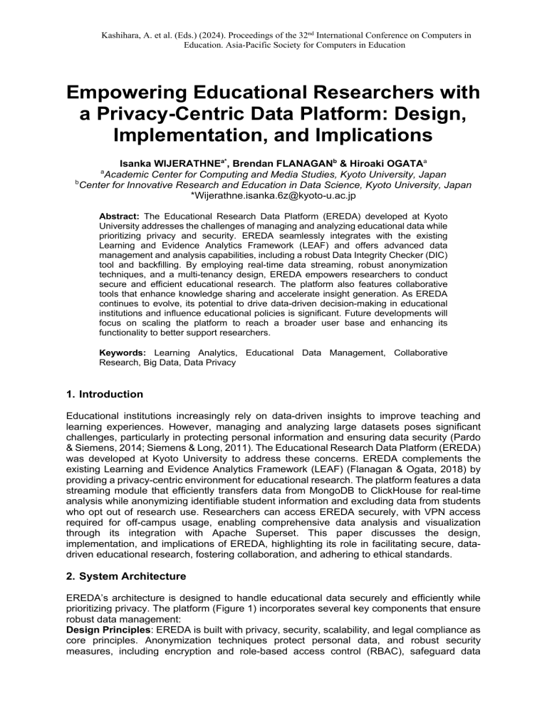 EREDA: Privacy-Centric Data Platform for Educational Research