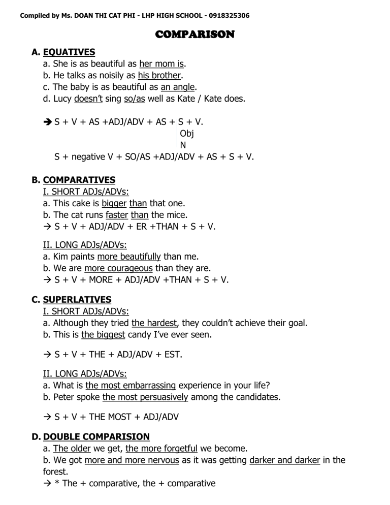 English Grammar: Comparison - Equatives, Comparatives, Superlatives