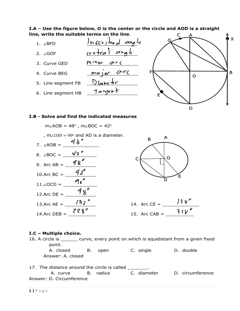 Geometry Circles & Quadrilaterals Worksheet | High School Math Practice