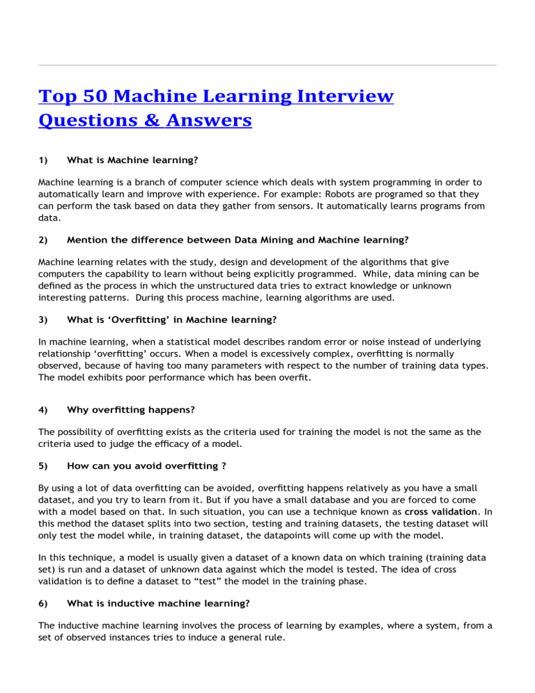 Machine Learning Interview Questions & Answers