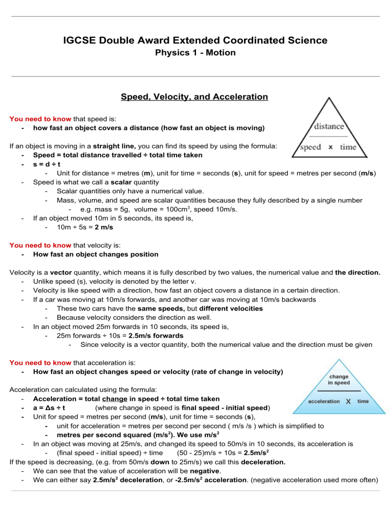 IGCSE Physics 1: Speed, Velocity, Acceleration