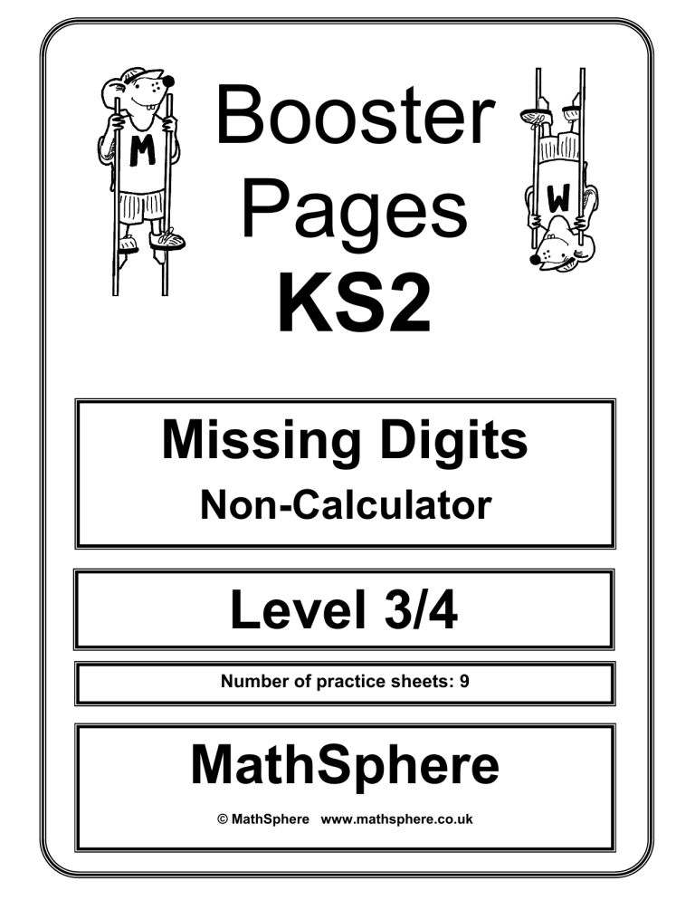KS2 Missing Digits Non-Calculator Math Practice Sheets | Level 3/4