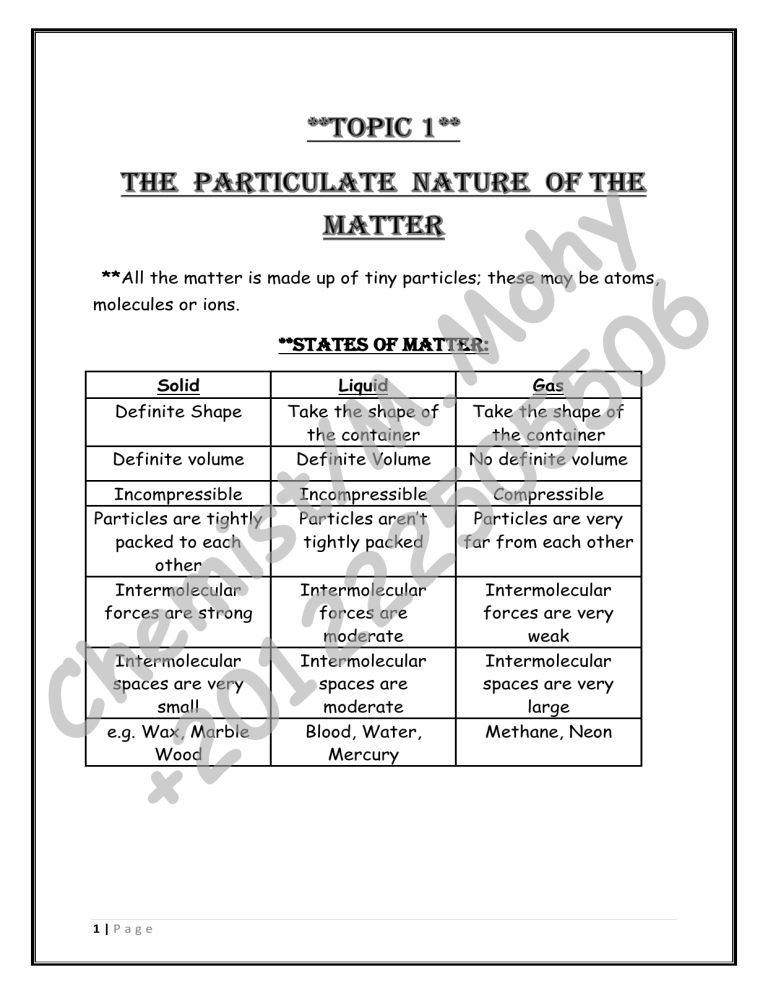 States of Matter & Experimental Techniques Chemistry Notes