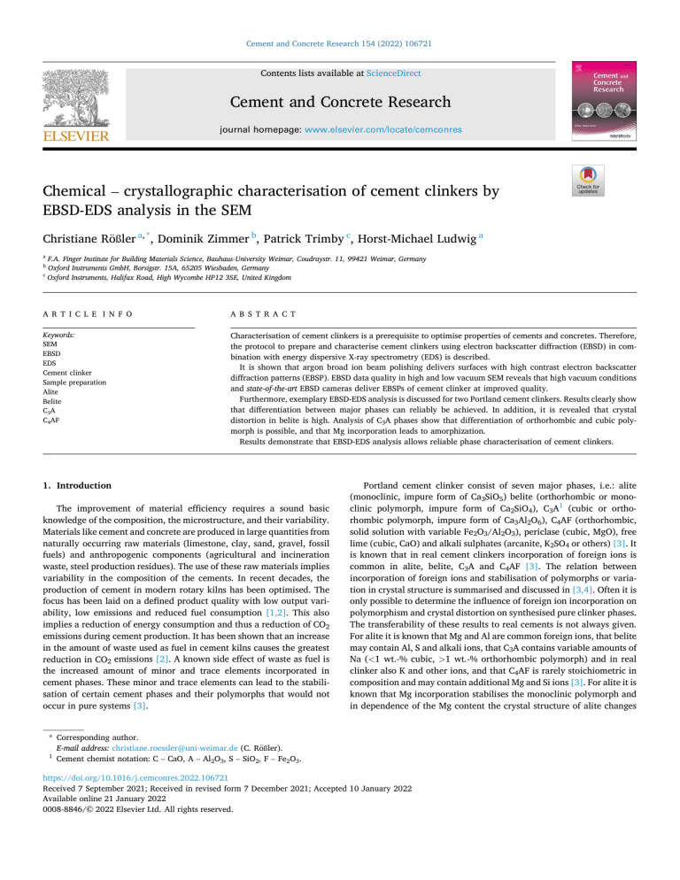 Chemical-Crystallographic Characterization of Cement Clinkers by EBSD-EDS