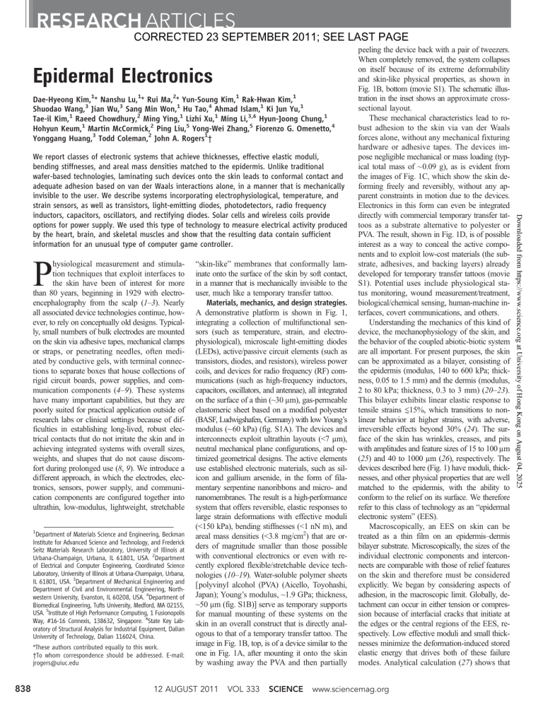 Epidermal Electronics: Skin-Like Wearable Sensors & Bioelectronics