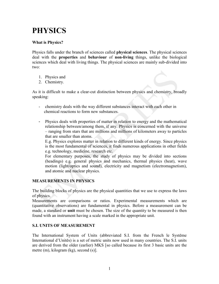 Physics: Introduction, Measurements, SI Units & Metric Prefixes