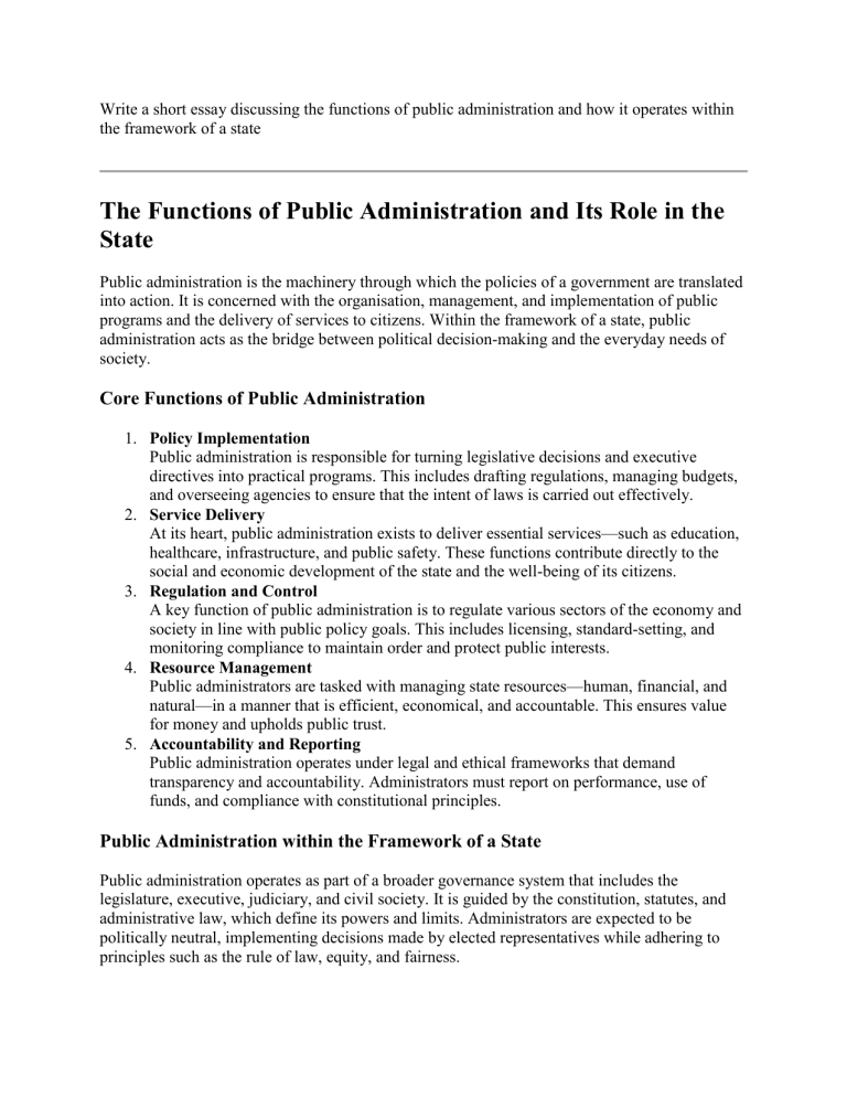 Functions of Public Administration & Its Role in the State
