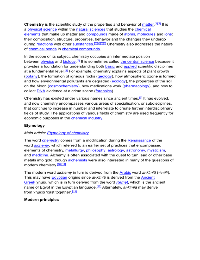 Introduction to Chemistry: Properties, Matter, and Principles