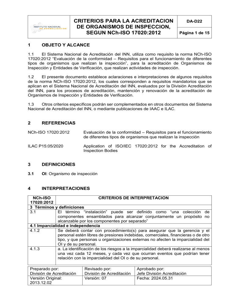 Criterios de Acreditación NCh-ISO 17020:2012