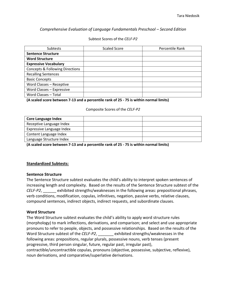 CELF-P2 Assessment Report: Language Evaluation