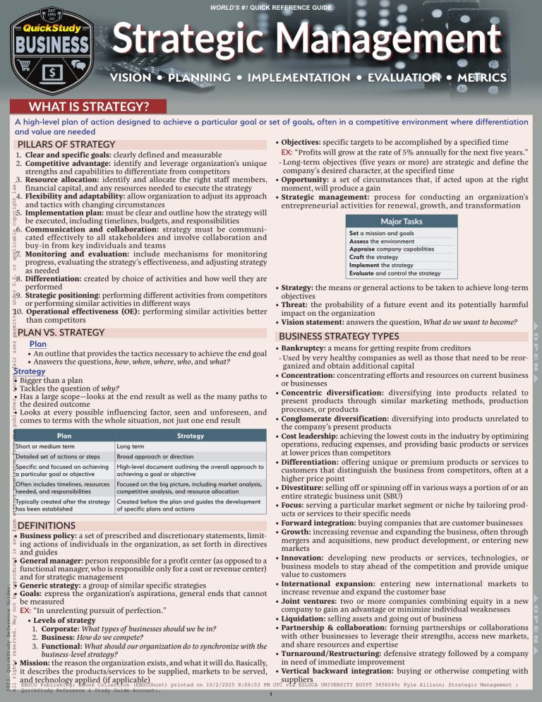 Strategic Management Quick Reference Guide