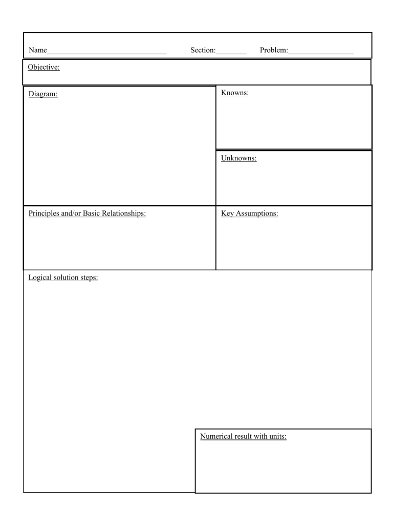 Problem Solving Template for Science & Engineering Students