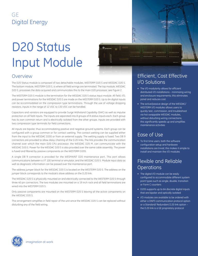 GE D20 Status Input Module Technical Specifications