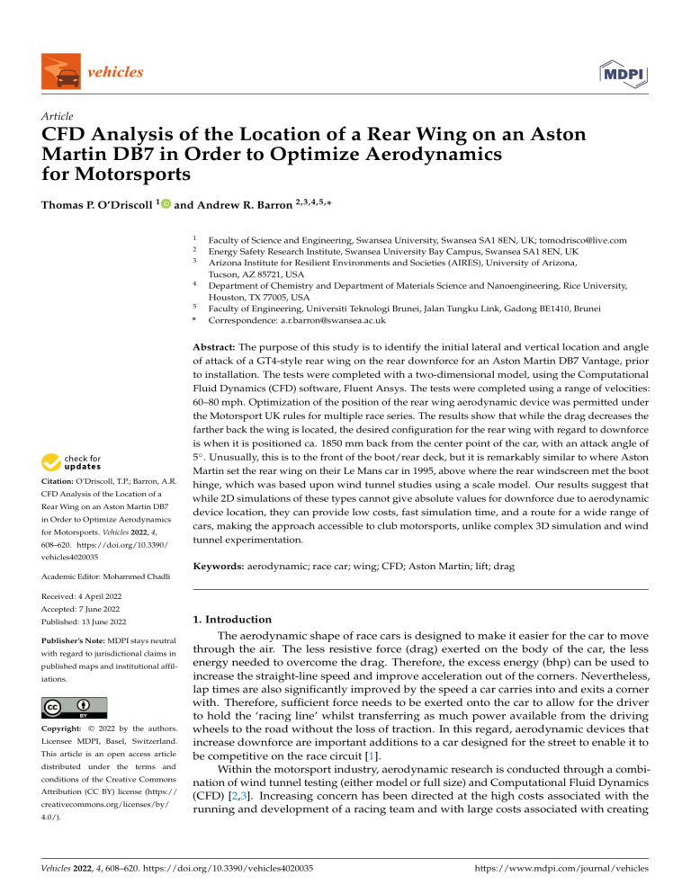 CFD Analysis: Aston Martin DB7 Rear Wing Aerodynamics for Motorsports