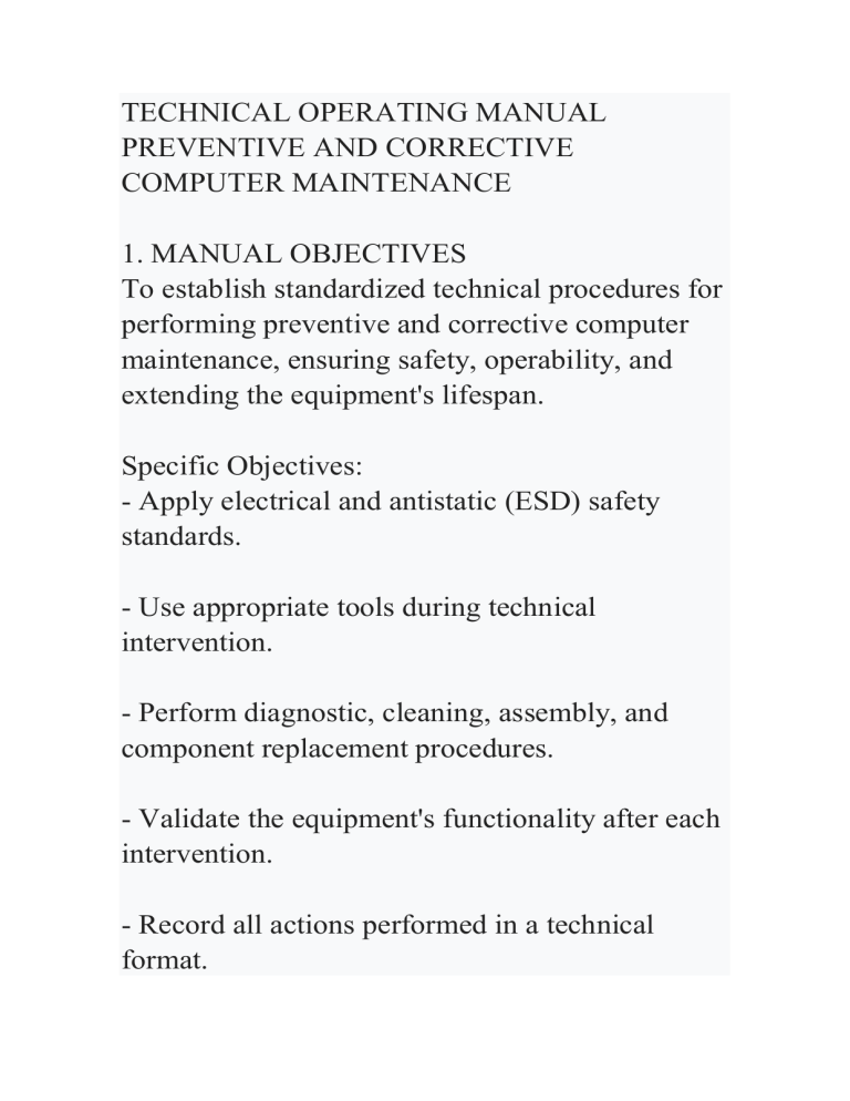 Computer Maintenance Manual: Preventive & Corrective Procedures