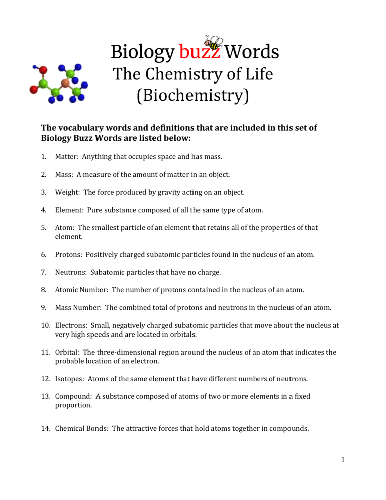 Biology Buzz Words: Biochemistry Vocabulary & Definitions