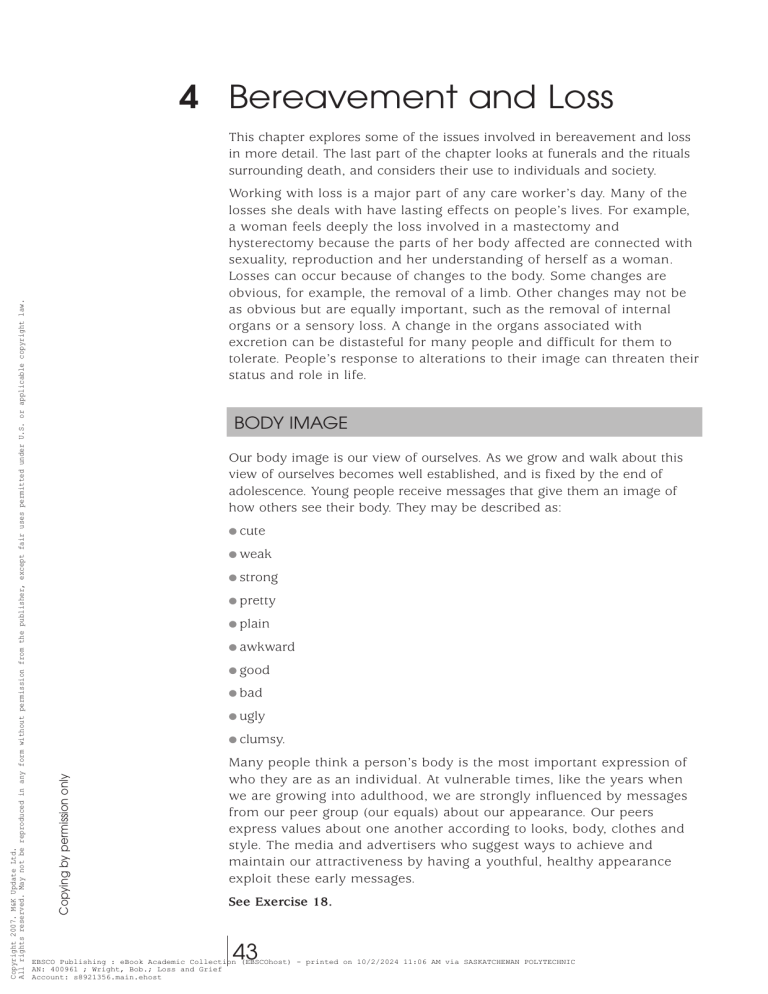 Bereavement, Loss & Body Image: A Care Worker's Guide