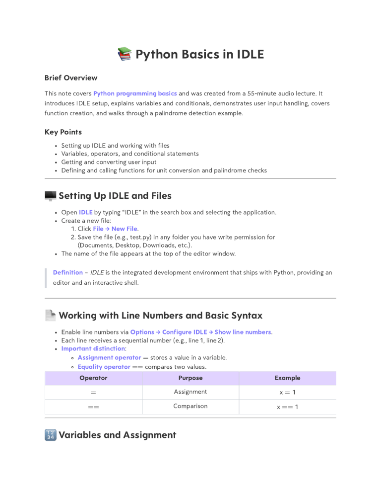 Python Basics in IDLE: Variables, Functions, Palindromes