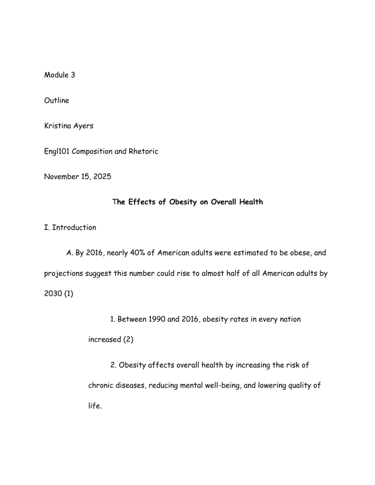 Obesity & Health: Essay Outline | Causes, Effects, & Treatments