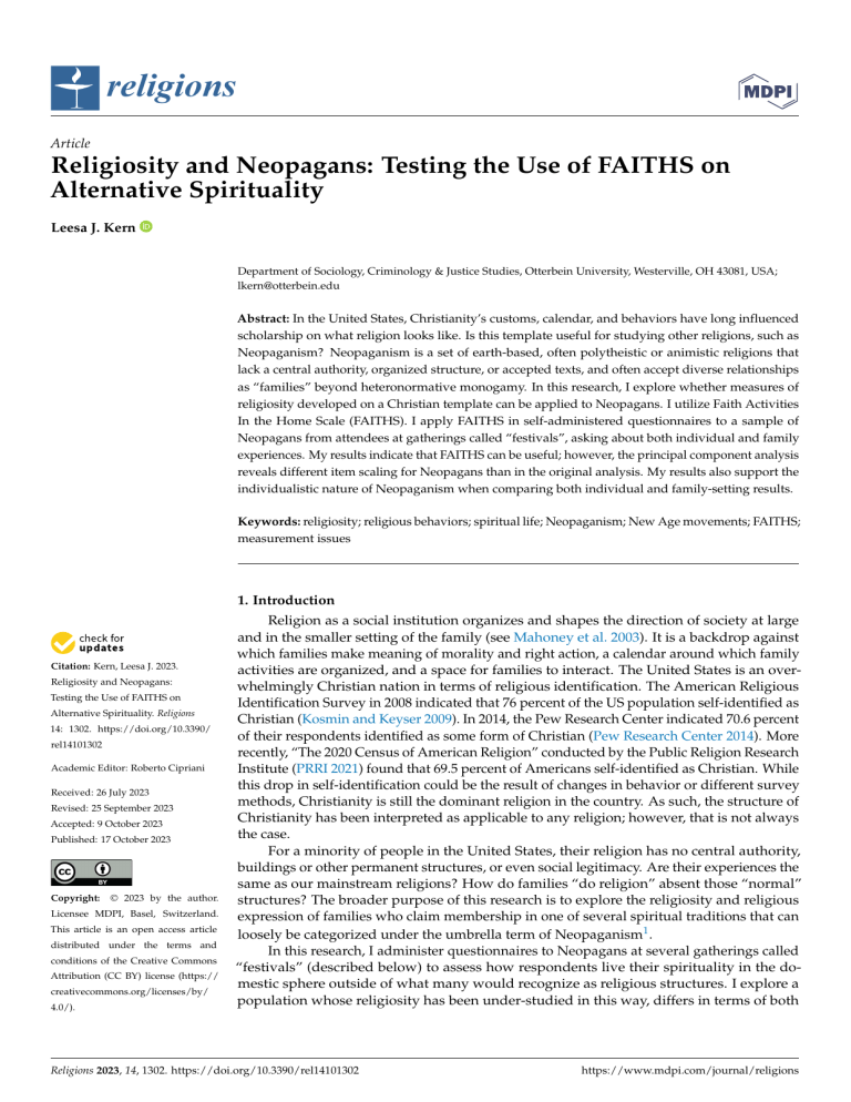 Religiosity & Neopagans: Testing FAITHS on Alternative Spirituality