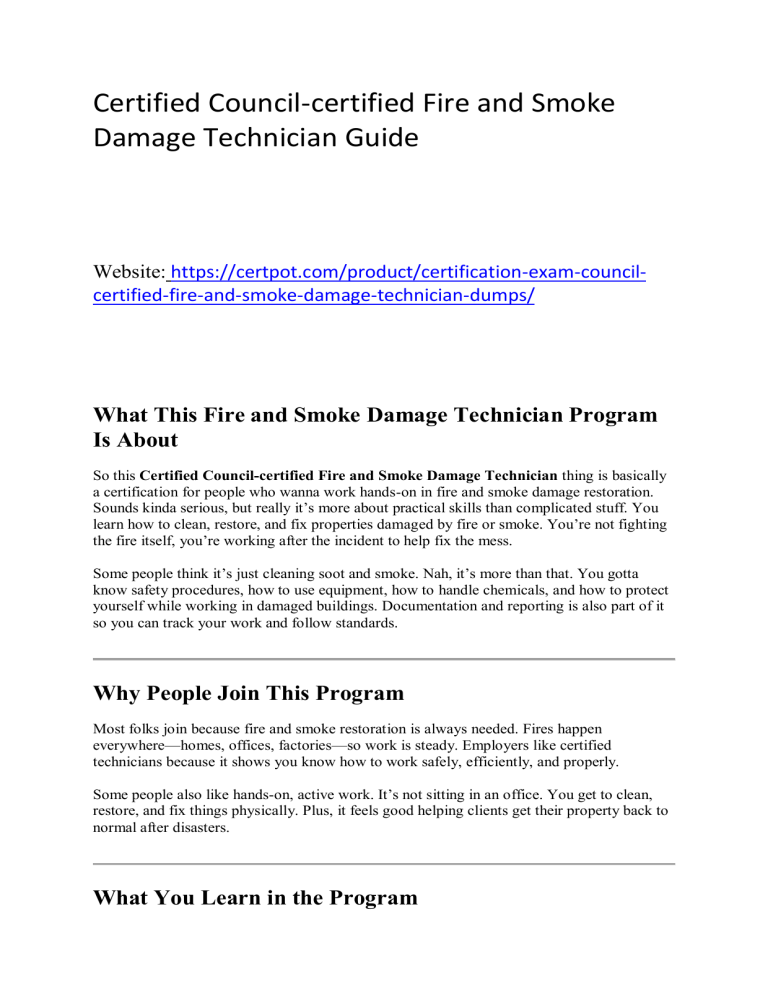 Fire & Smoke Damage Technician Certification Guide