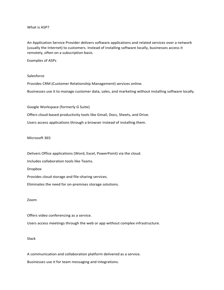 What is ASP? Examples of Application Service Providers