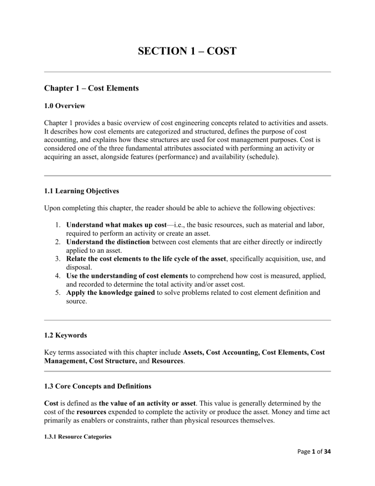 Cost Elements & Management: An Overview of Cost Engineering Concepts