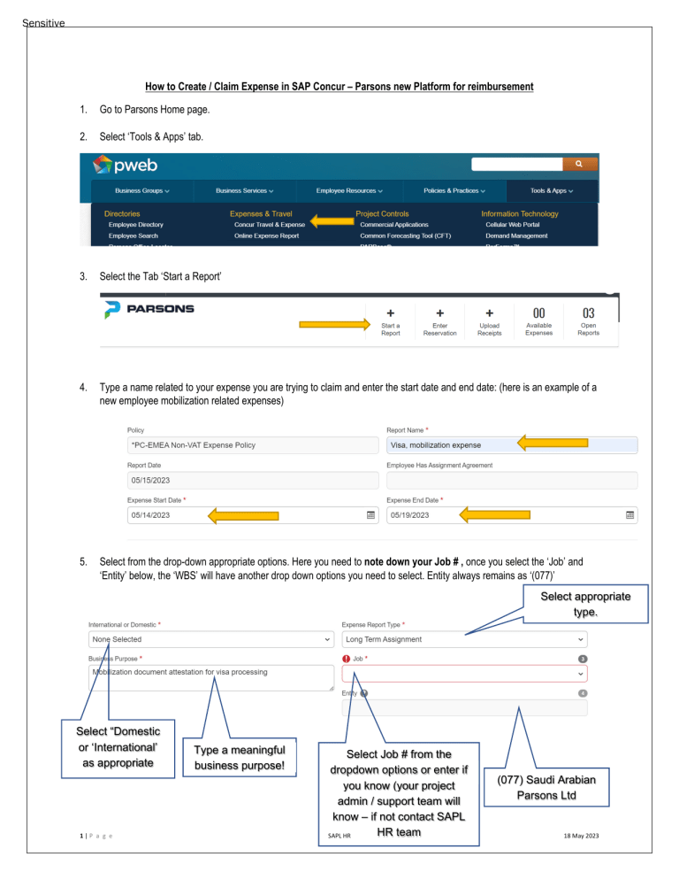 SAP Concur Expense Claim Guide for Parsons Employees (2023)