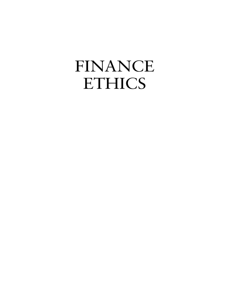 Finance Ethics: Theory and Practice - Critical Issues