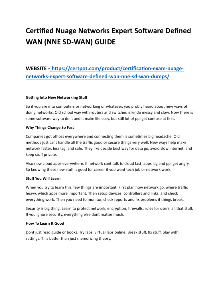 Certified Nuage Networks Expert Software Defined WAN (NNE SD-WAN ...