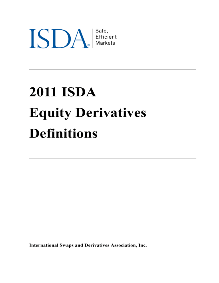 2011 ISDA Equity Derivatives Definitions: Standard Terms & Concepts