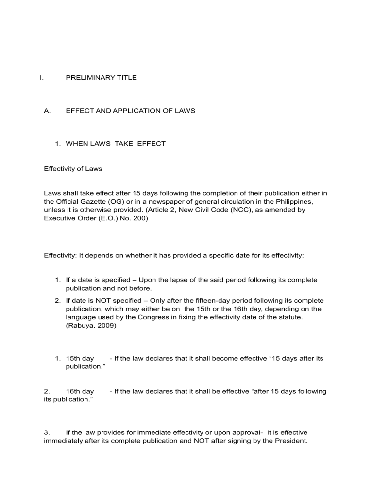 Effectivity of Laws in the Philippines