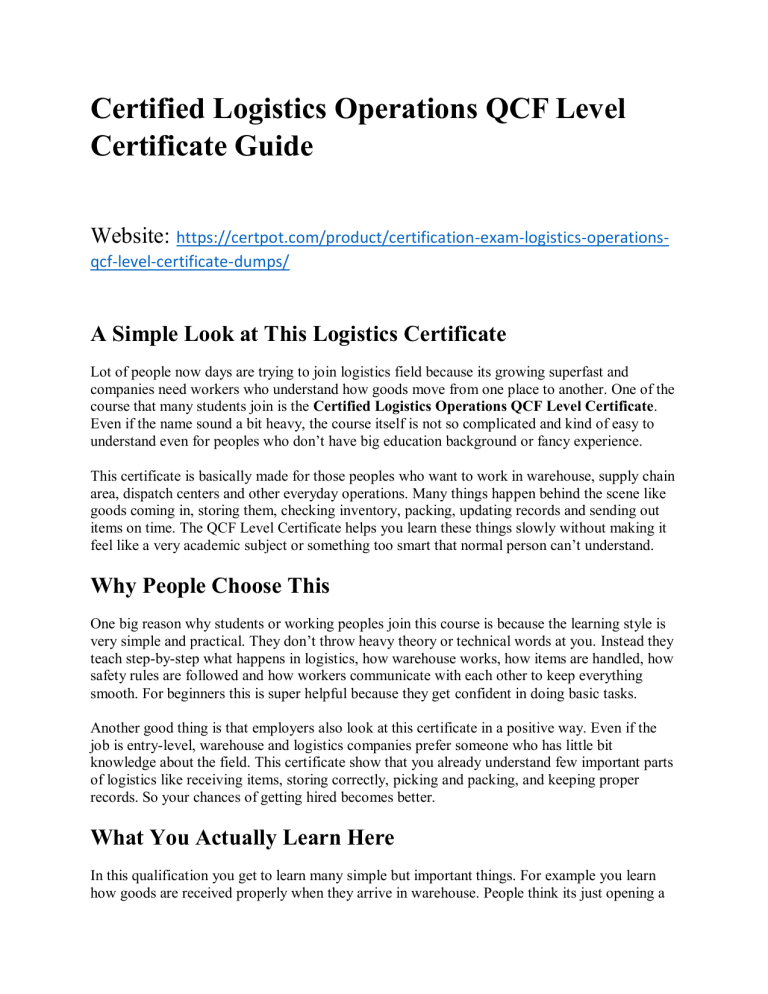 Certified Logistics Operations QCF Level Certificate Preparation Guide ...