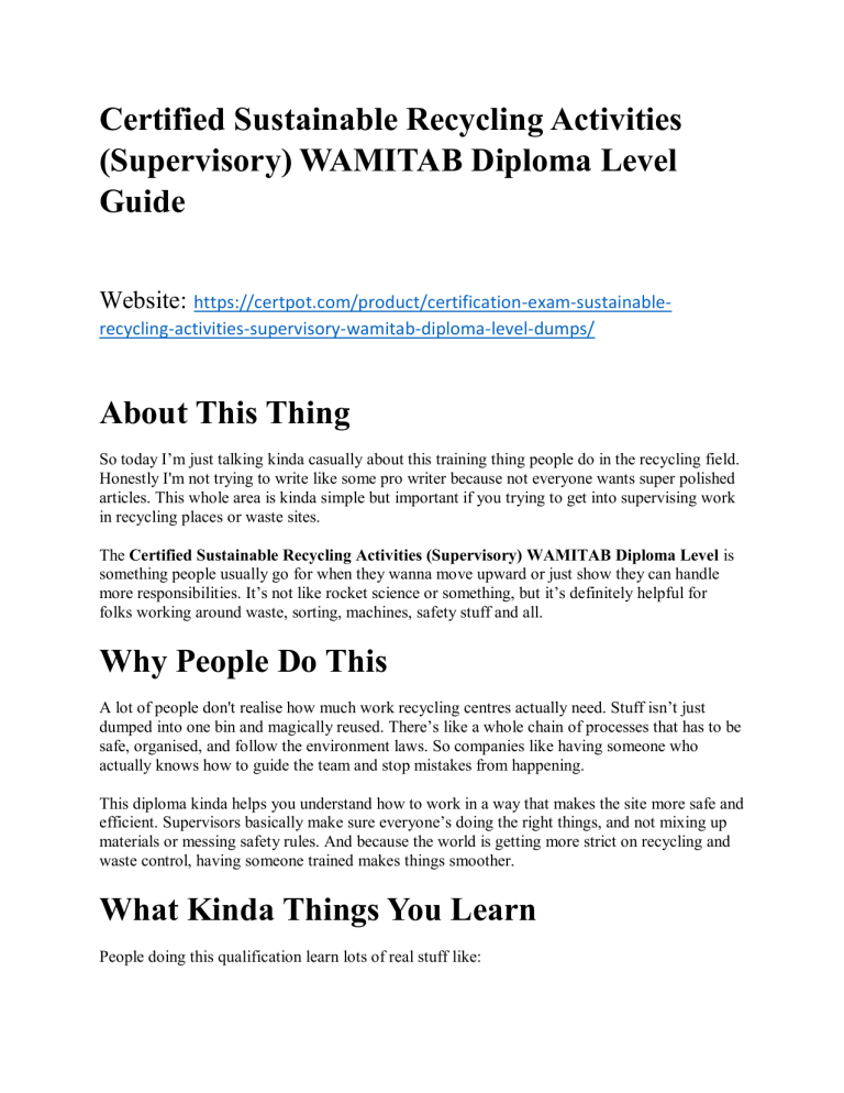 WAMITAB Recycling Diploma: Supervisory Guide